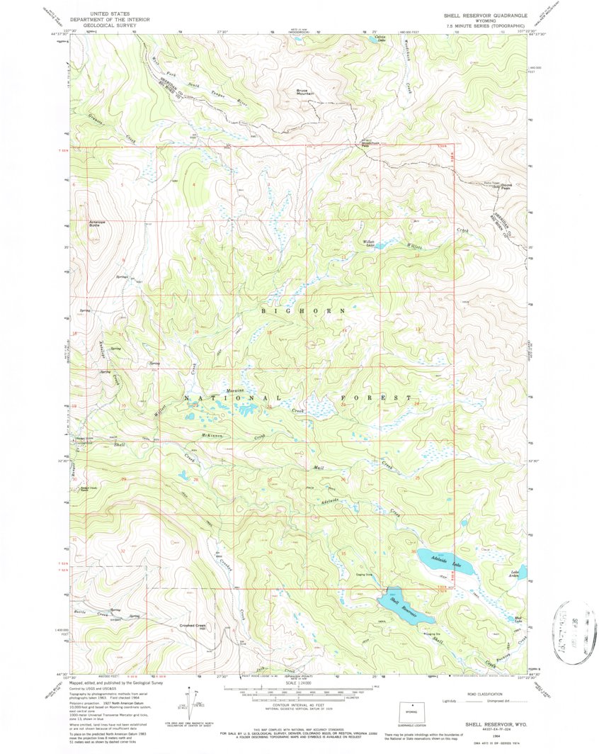 Shell Reservoir, WY (1964, 24000-Scale) Map by United States Geological ...