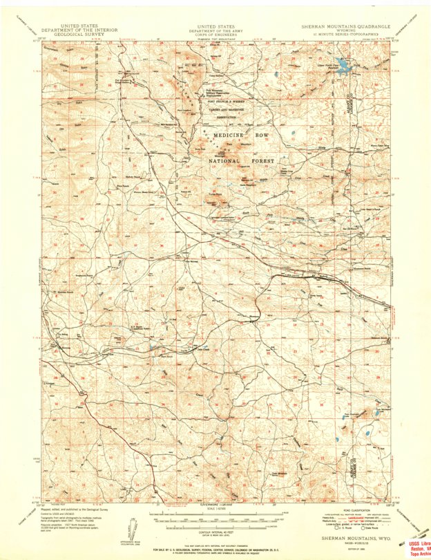 Sherman Mountains, WY (1950, 62500-Scale) Map by United States ...