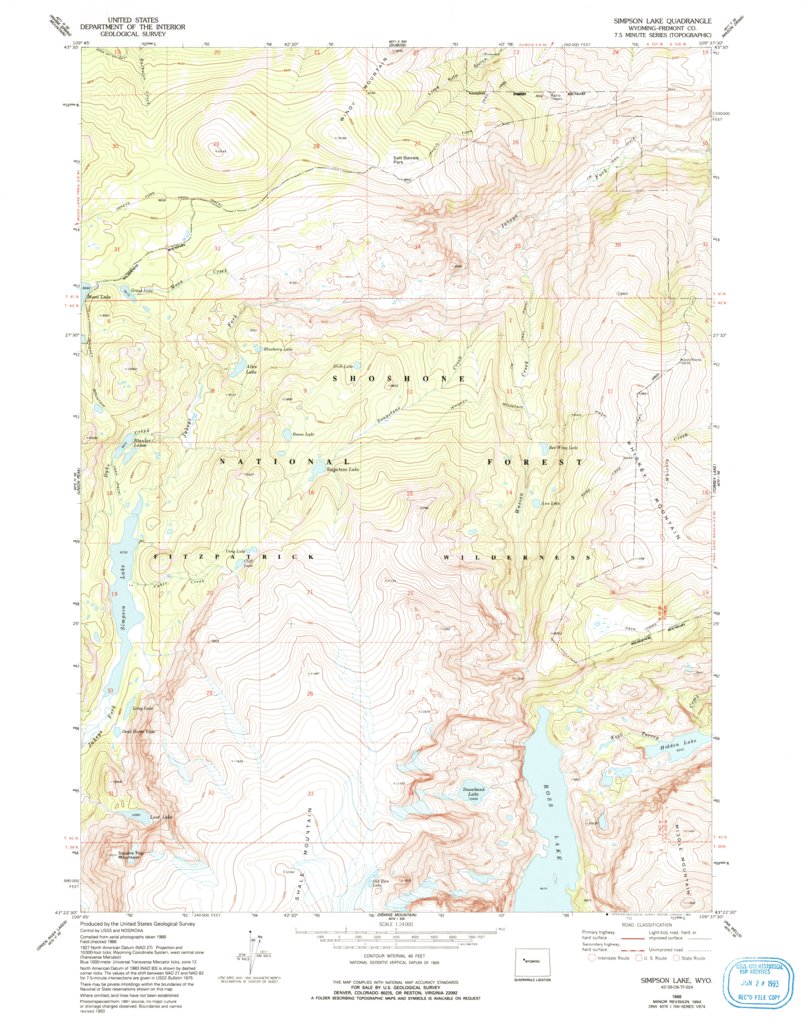 Simpson Lake, WY (1968, 24000-Scale) Map by United States Geological ...