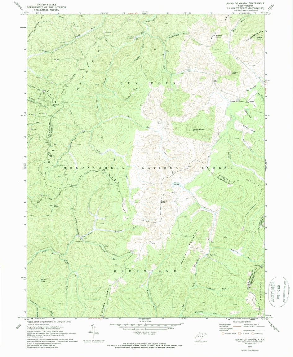 Sinks Of Gandy, WV (1970, 24000-Scale) Map by United States Geological ...