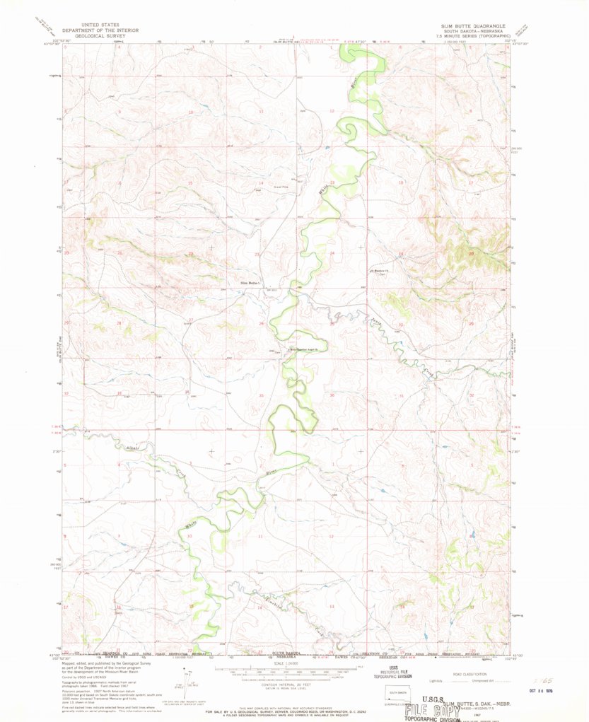 Slim Butte, SD-NE (1967, 24000-Scale) Map by United States Geological ...