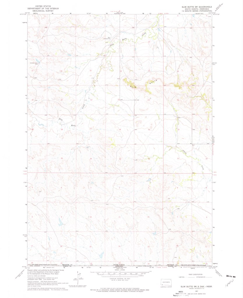 Slim Butte SW, SD-NE (1967, 24000-Scale) Map by United States ...