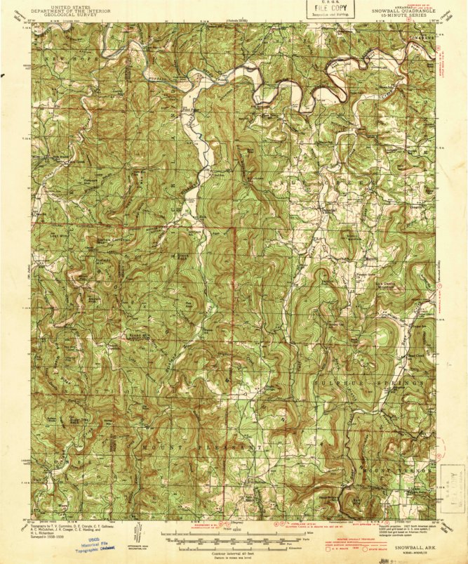 Snowball, AR (1942, 62500-Scale) Map by United States Geological Survey ...