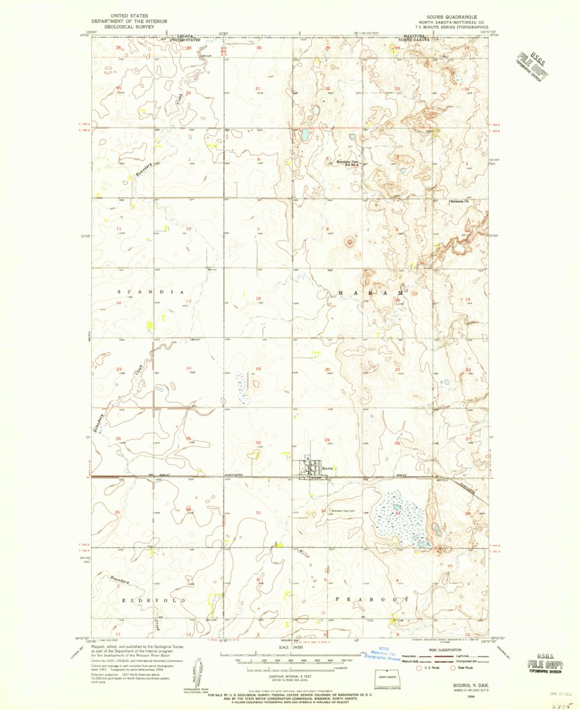 Souris, ND (1954, 24000-Scale) Map by United States Geological Survey ...