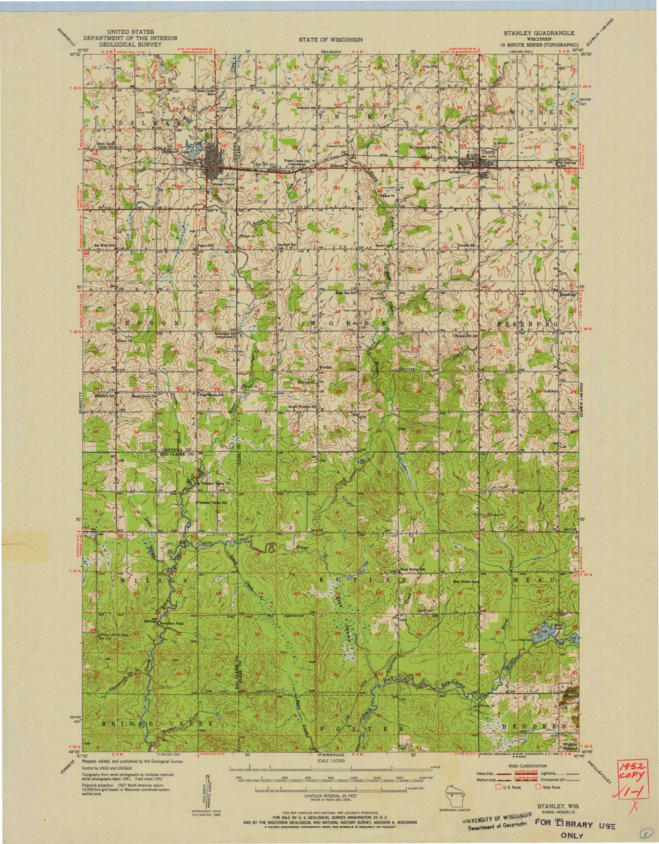 Stanley, WI (1952, 62500-Scale) Map by United States Geological Survey ...