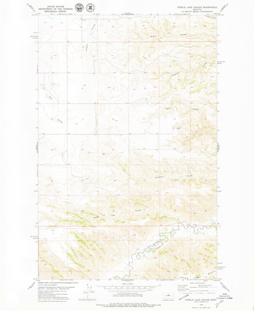 Steele Lake Coulee, MT (1978, 24000-Scale) Map by United States ...