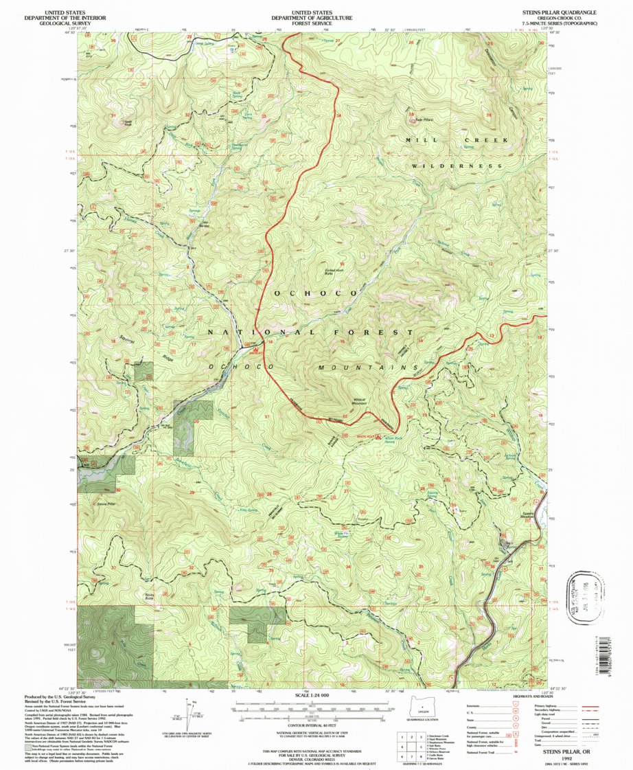 Steins Pillar, OR (1992, 24000-Scale) Map by United States Geological ...