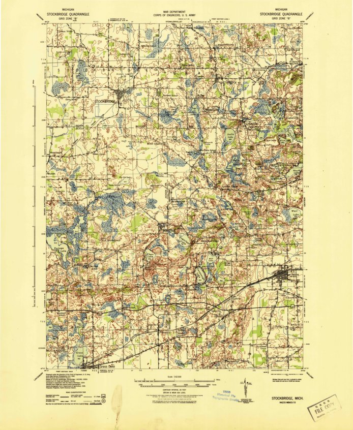 Stockbridge, MI (1942, 62500-Scale) Map by United States Geological ...