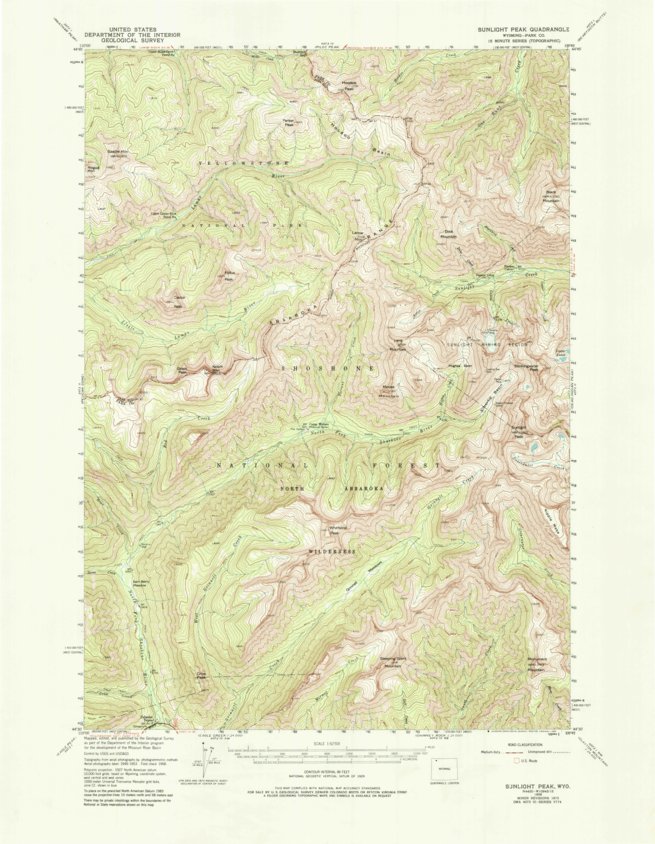 Sunlight Peak, WY (1956, 62500-Scale) Map by United States Geological ...
