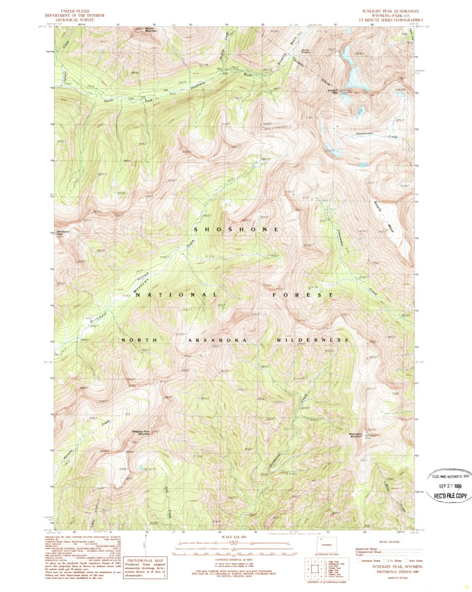 Sunlight Peak, WY (1989, 24000-Scale) Map by United States Geological ...
