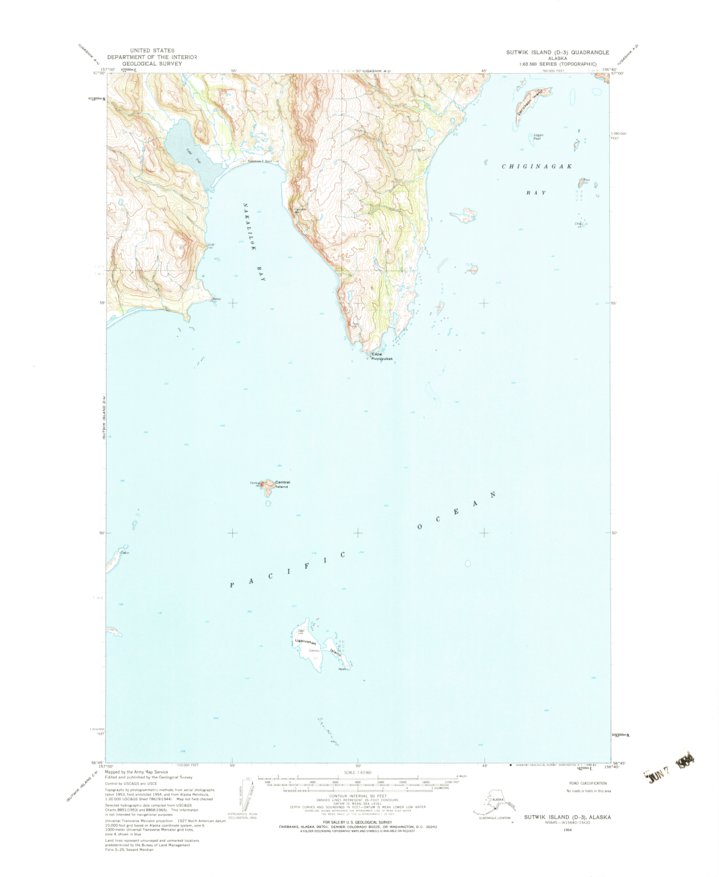 Sutwik Island D-3, AK (1954, 63360-Scale) Map by United States ...