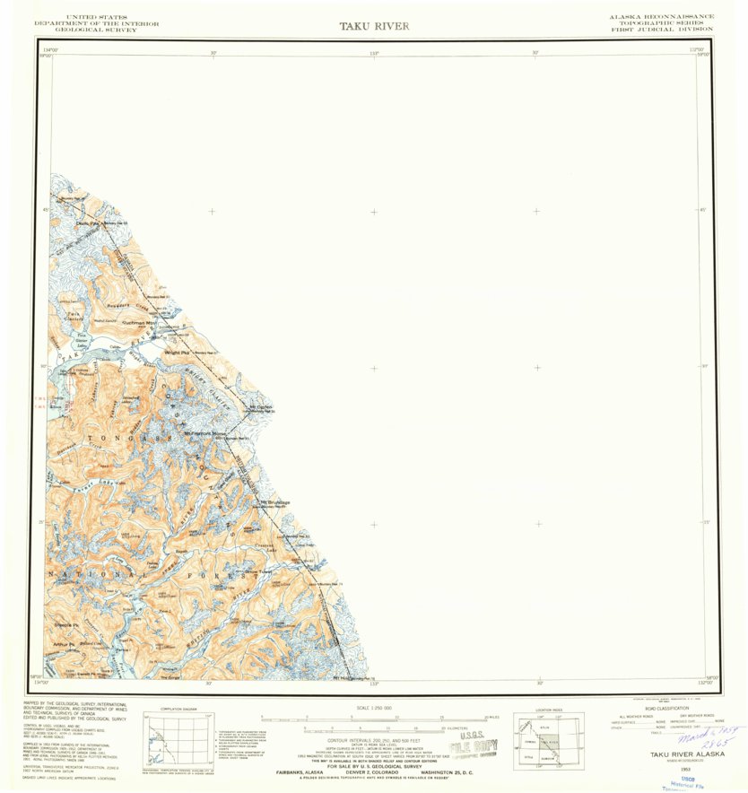 Taku River, AK (1953, 250000-Scale) Map by United States Geological ...