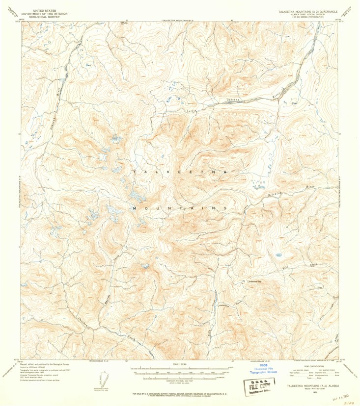 Talkeetna Mountains A-2, AK (1952, 63360-Scale) Map by United States ...