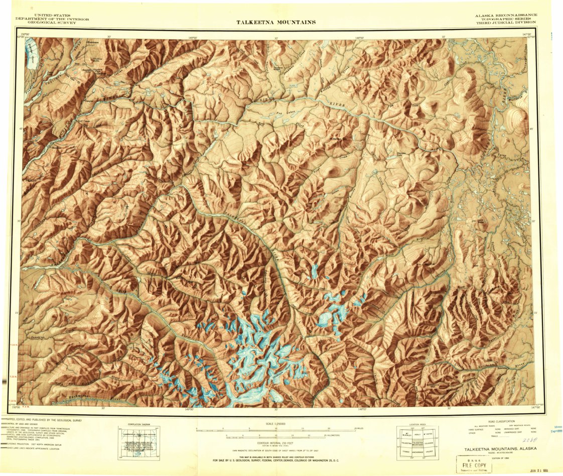 Talkeetna Mountains, AK (1950, 250000-Scale) Map by United States ...
