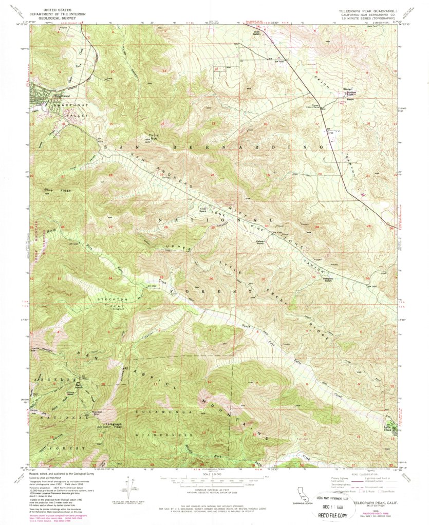 Telegraph Peak, CA (1956, 24000-Scale) Map by United States Geological ...