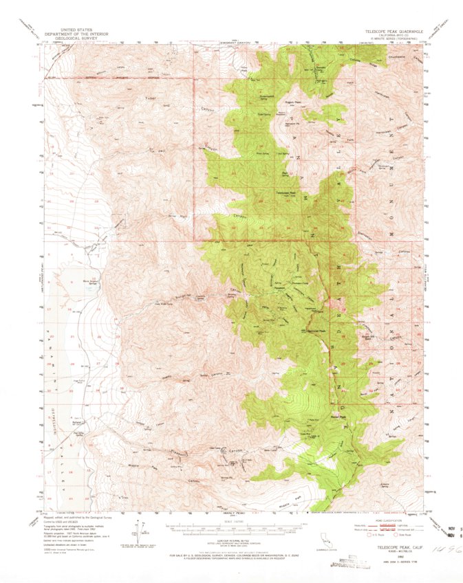 Telescope Peak, CA (1952, 62500-Scale) Map by United States Geological ...