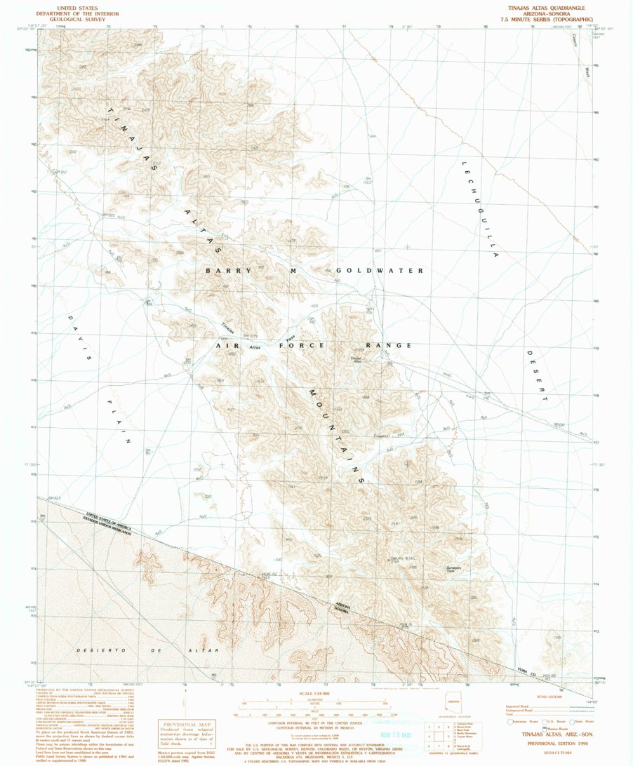 Tinajas Altas, AZ (1990, 24000-Scale) Map by United States Geological ...