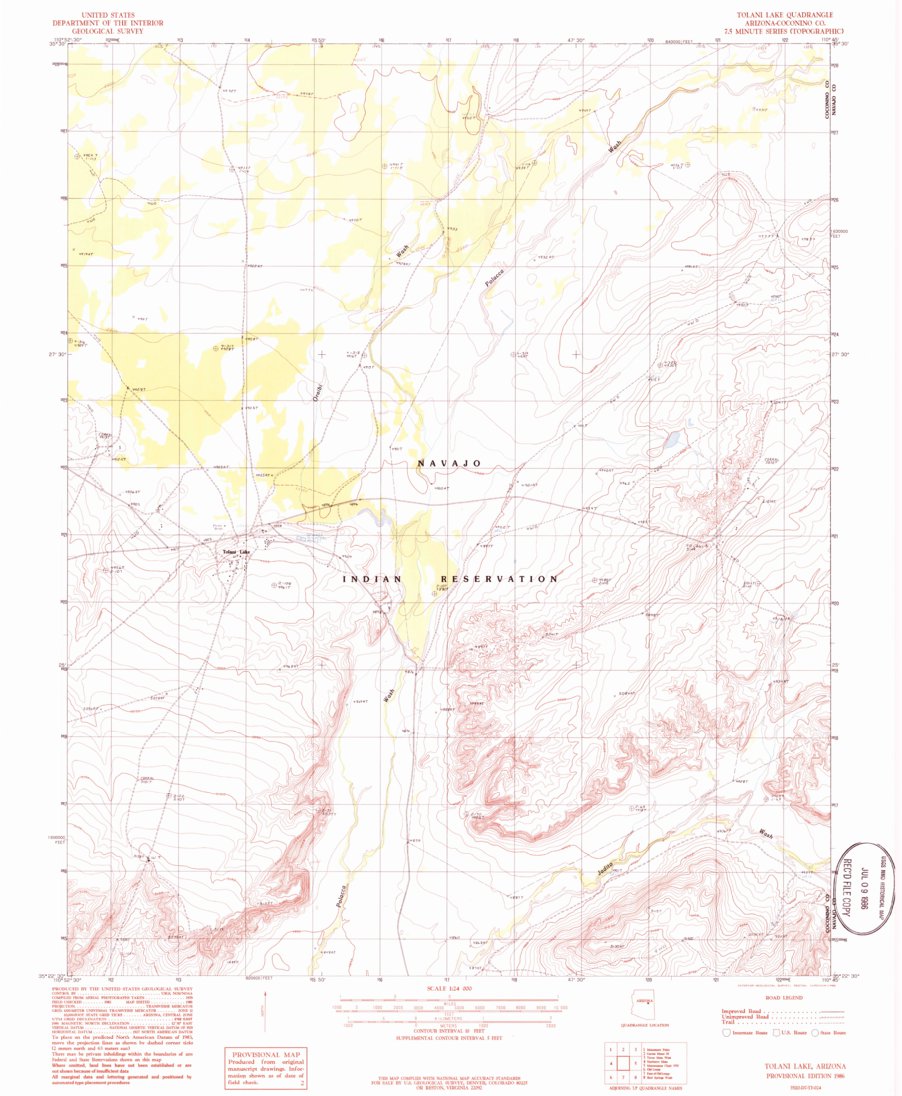 Tolani Lake, AZ (1986, 24000-Scale) Map by United States Geological ...