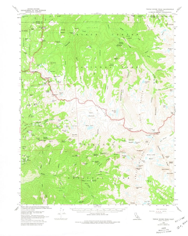 Triple Divide Peak, CA (1956, 62500-Scale) Map by United States ...