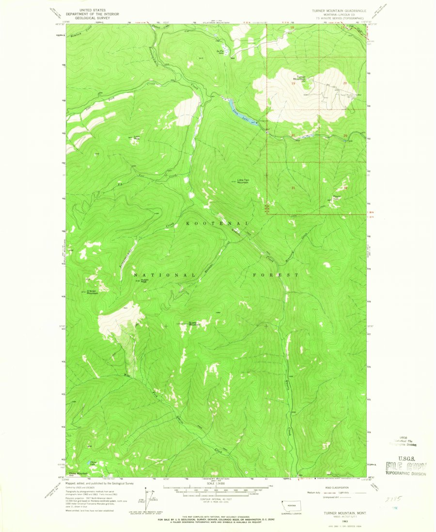 Turner Mountain, MT (1963, 24000-Scale) Map by United States Geological ...