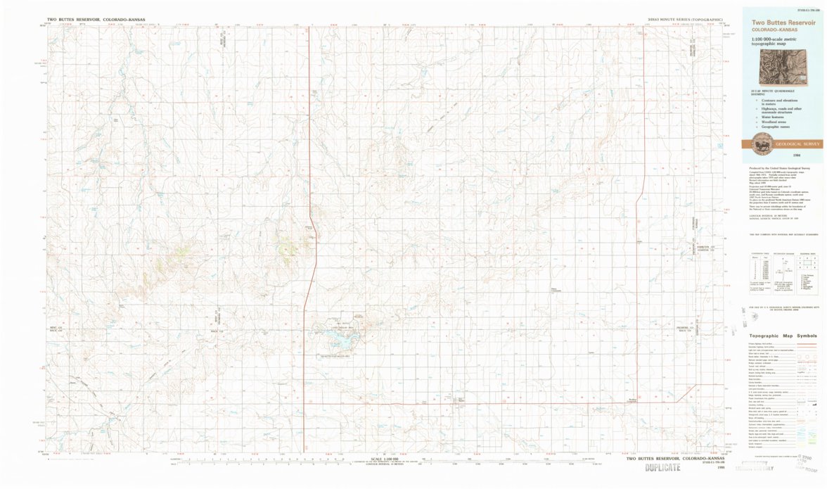 Two Buttes Reservoir, CO-KS (1984, 100000-Scale) Map by United States ...