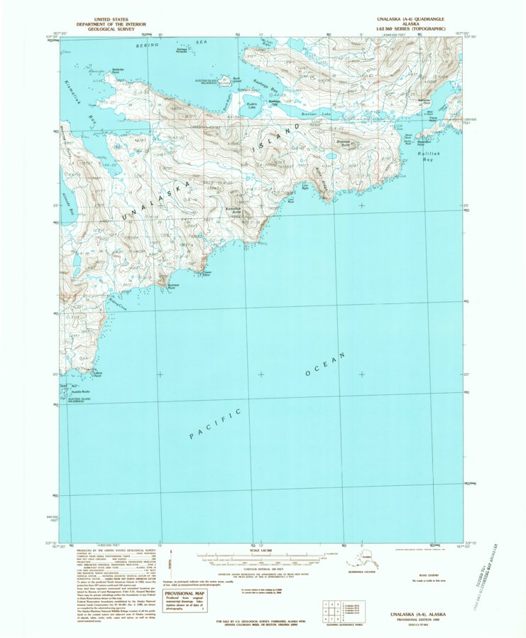 Unalaska A-4, AK (1989, 63360-Scale) Map by United States Geological ...