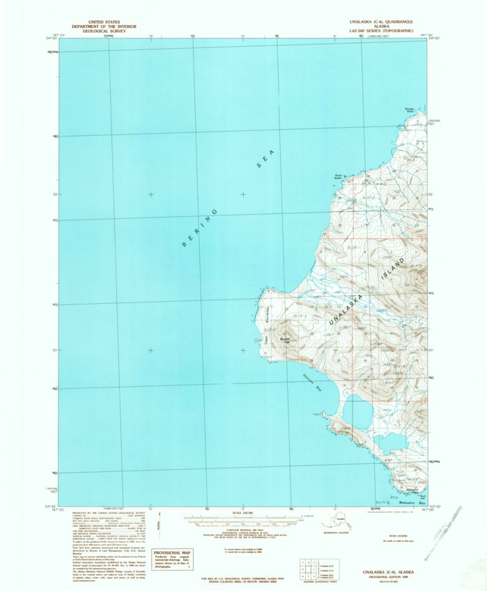Unalaska C-4, AK (1989, 63360-Scale) Map by United States Geological ...