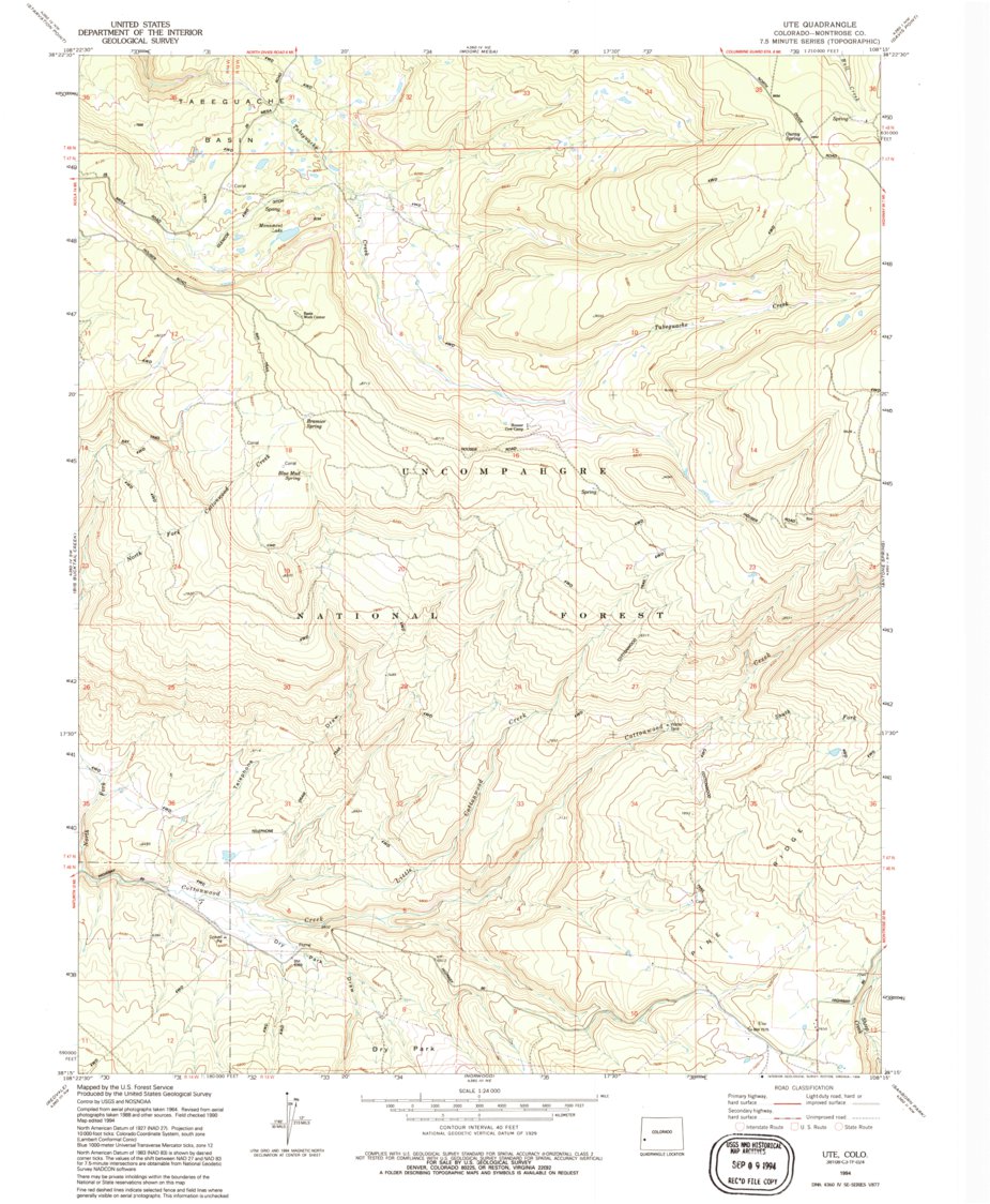 Ute, CO (1994, 24000-Scale) Map by United States Geological Survey ...