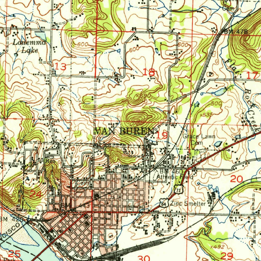 Van Buren, AR-OK (1947, 62500-Scale) Map by United States Geological ...