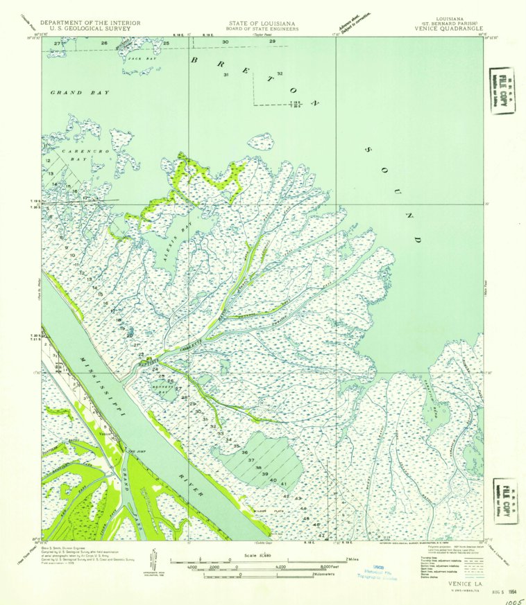 Venice, LA (1954, 31680-Scale) Map by United States Geological Survey ...