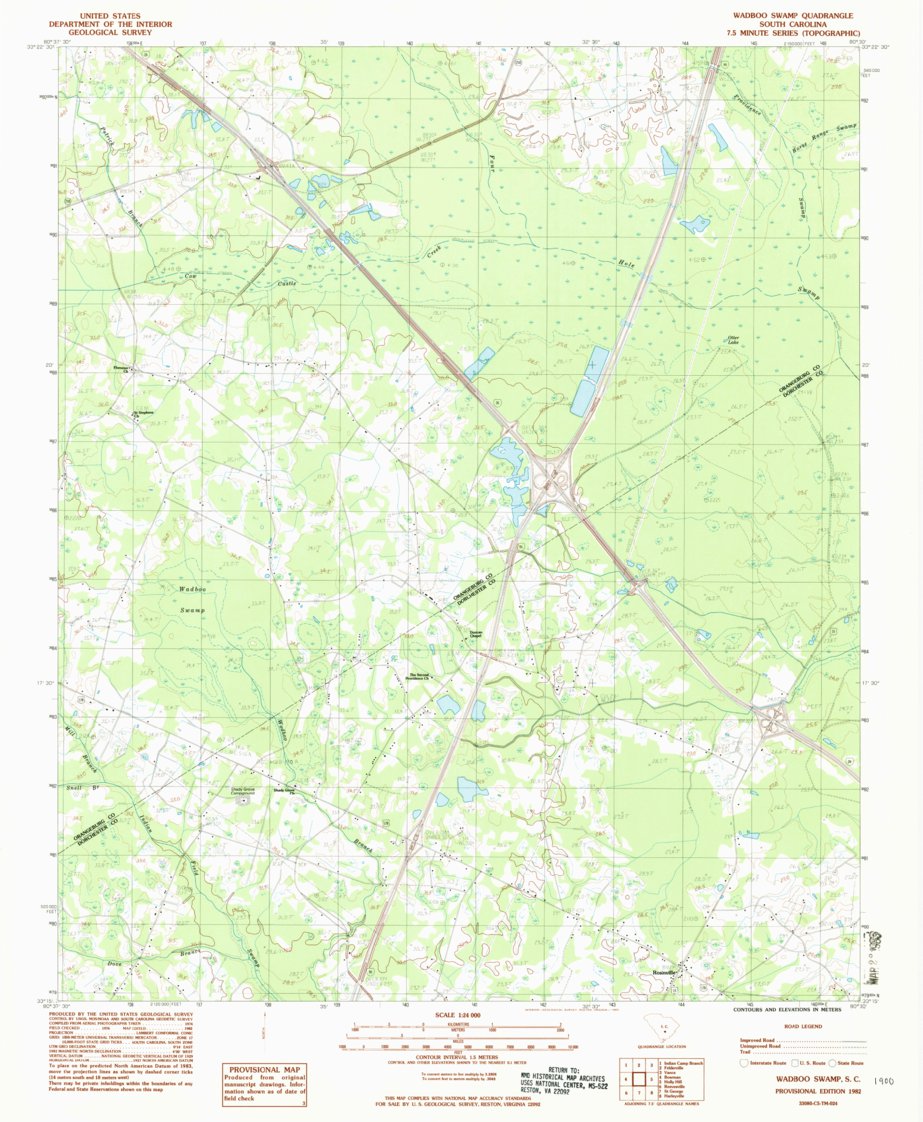 Wadboo Swamp, SC (1982, 24000-Scale) Map by United States Geological ...