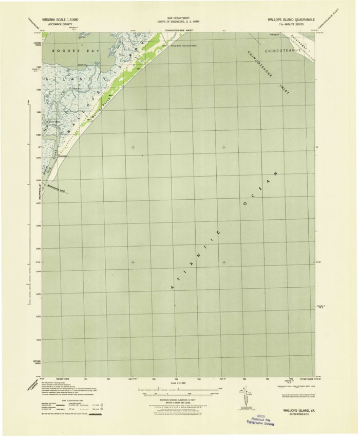 Wallops Island, VA (1943, 31680-Scale) Map by United States Geological ...