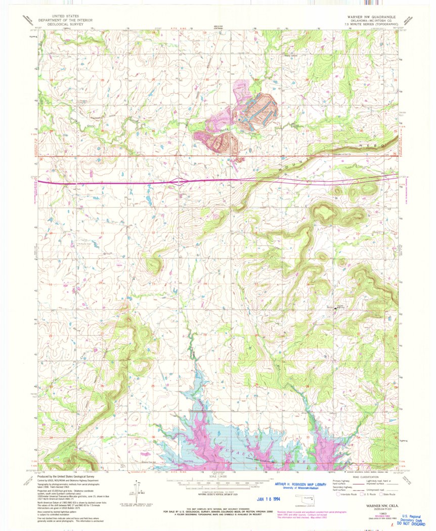 Warner NW, OK (1963, 24000-Scale) Map by United States Geological ...