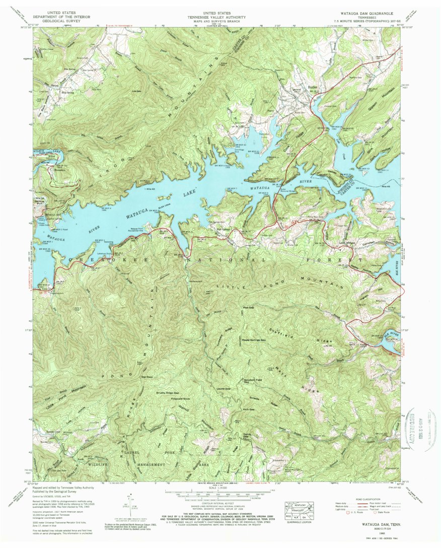Watauga Dam, TN (1960, 24000-Scale) Map by United States Geological ...