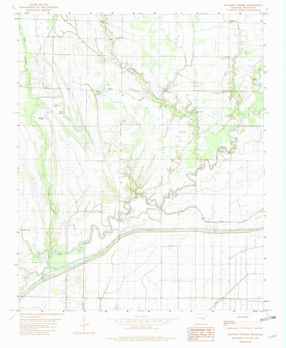Watkins Corner, AR (1982, 24000-Scale) Map by United States Geological ...
