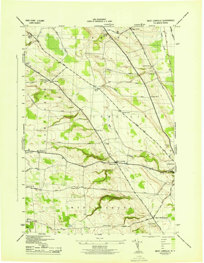 West Lowville, NY (1943, 31680-Scale) Map by United States Geological ...