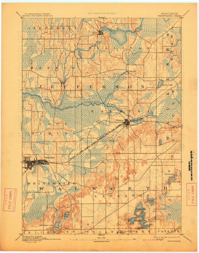 Whitewater, WI (1893, 62500-Scale) Map by United States Geological ...