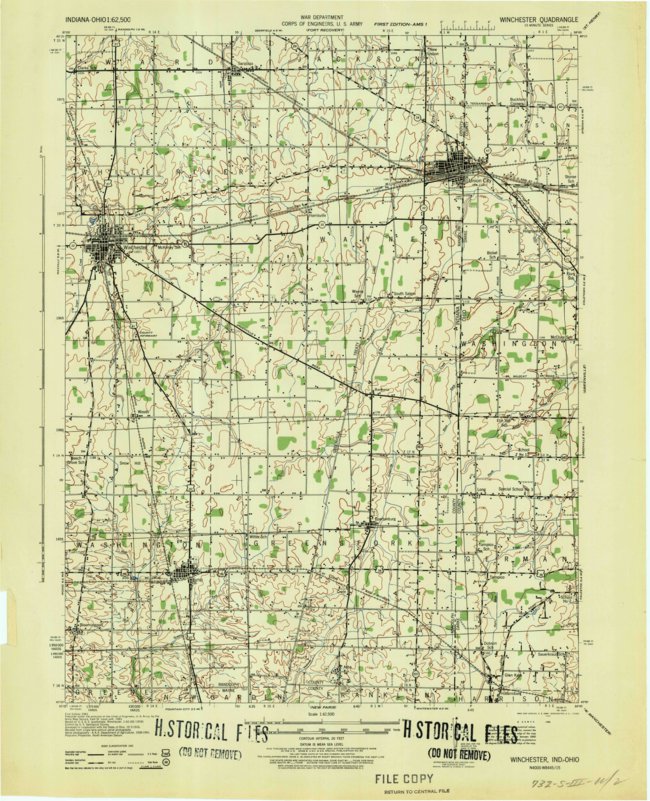 Winchester, IN-OH (1943, 62500-Scale) Map by United States Geological ...