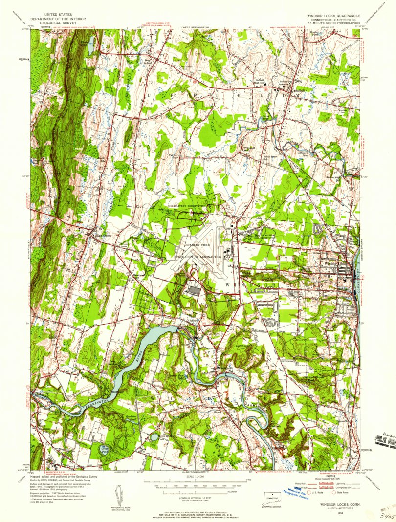 Windsor Locks, CT (1953, 24000-Scale) Map by United States Geological ...