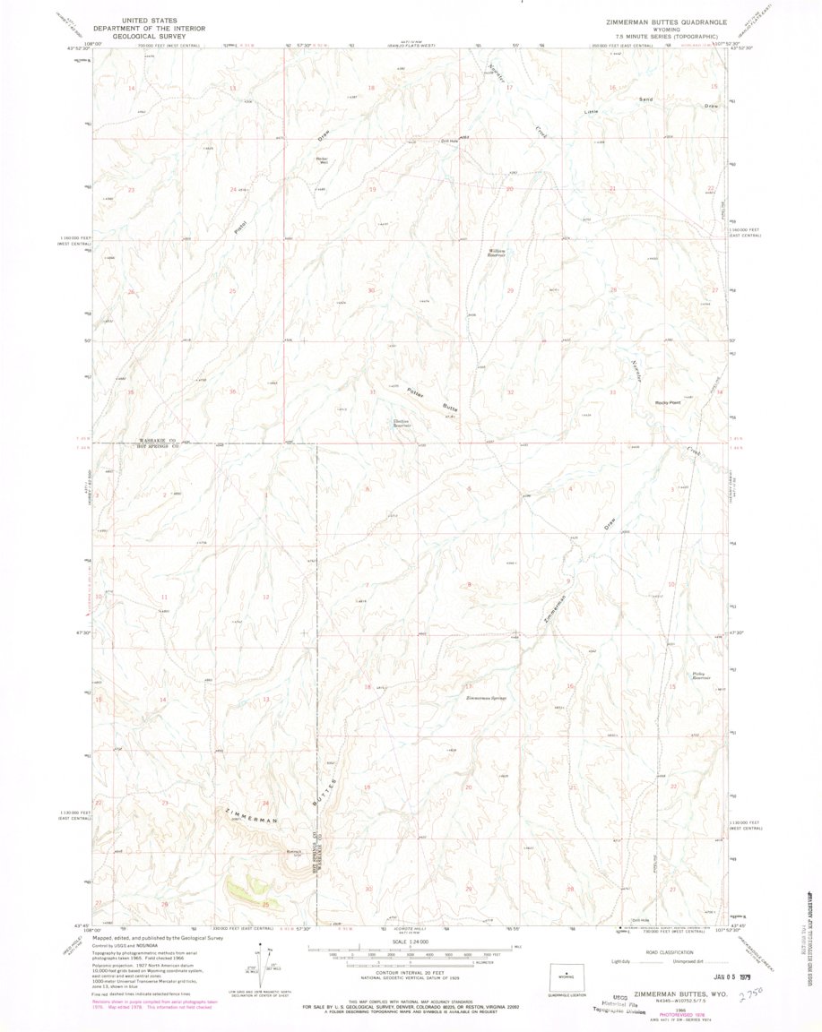 Zimmerman Buttes, WY (1966, 24000-Scale) Map by United States ...