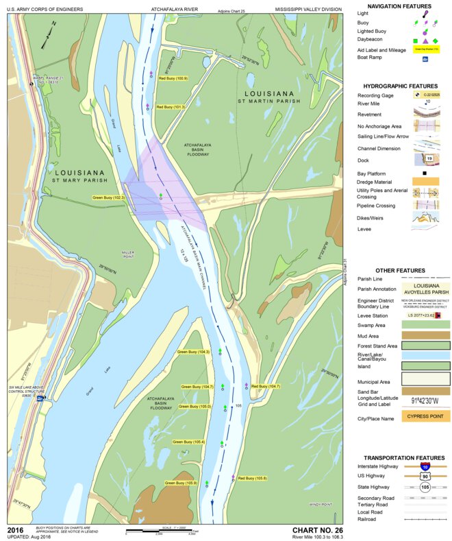 Atchafalaya River Chart 26 - Miller Point, LA Map by US Army Corps of ...