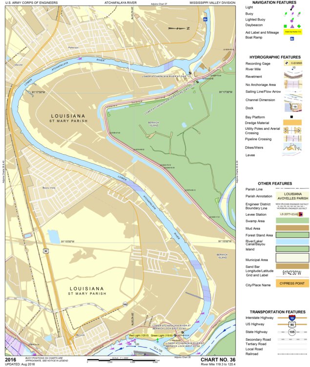 Atchafalaya River Chart - Berwick Lock, LA Map by US Army Corps of ...