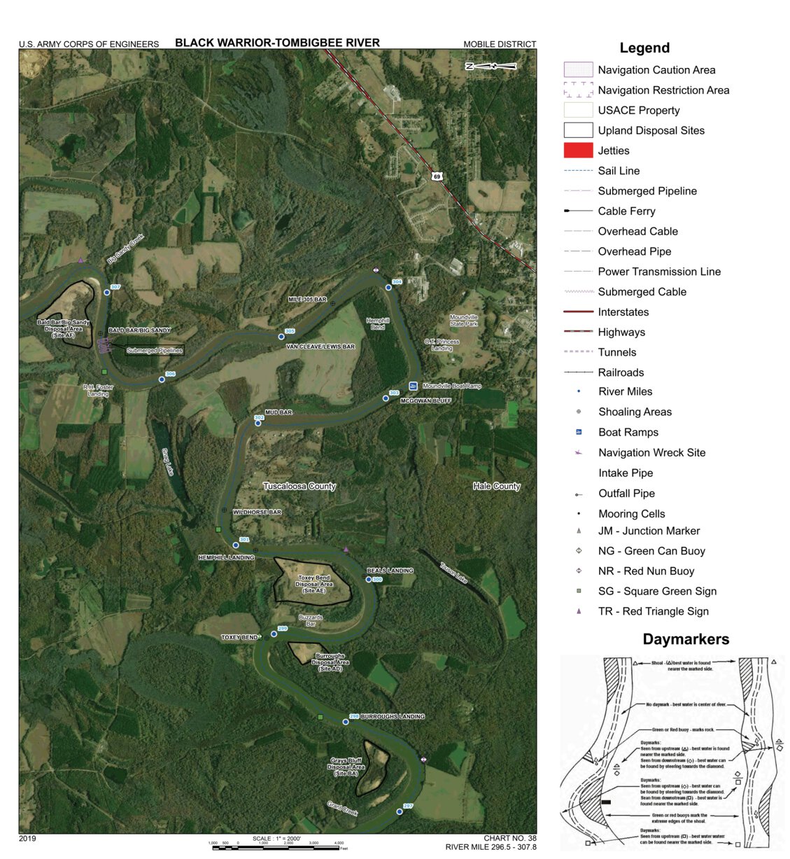 Black Warrior-Tombigbee River Navigation Chart 38 (Mile 296.5 - 307.8 ...
