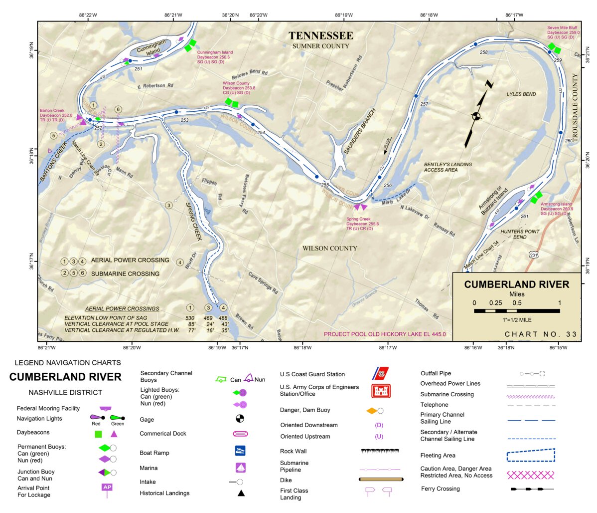 Cumberland River Chart 33 - Cunningham Isl; Seven Mile Bluff; Belotes ...