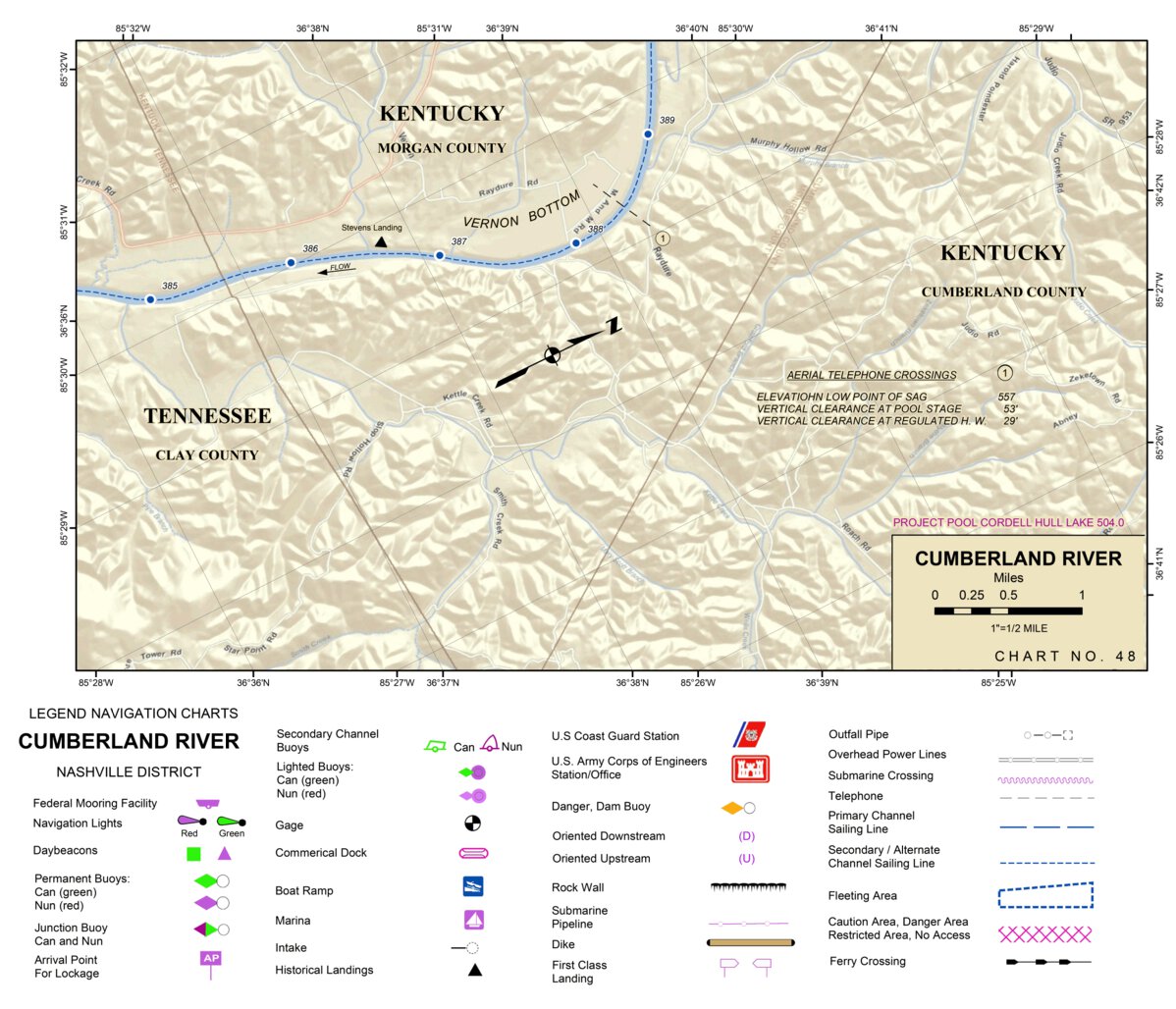 Cumberland River Chart 48 - Kettle Creek, KY; KY-TN State Line ...