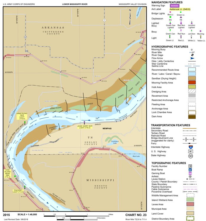 Lower Mississippi Chart 23 - River Mile 722.6 to 711.4 Map by US Army ...