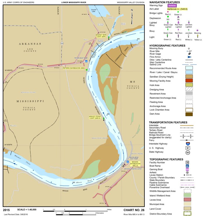 Lower Mississippi Chart 26 - River Mile 695.4 to 681.5 Map by US Army ...