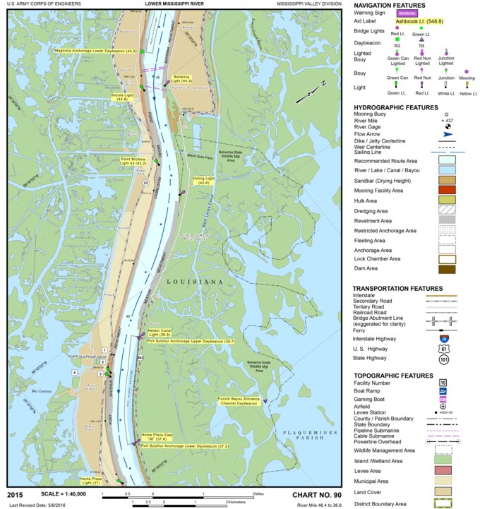 Lower Mississippi Chart 90 - River Mile 46.4 to 36.6 Map by US Army ...