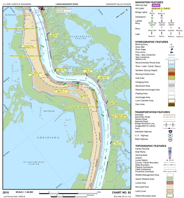 Lower Mississippi Chart 92 - River Mile 25.5 to 13.9 Map by US Army ...