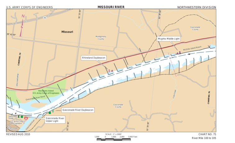 Lower Missouri, River Mile 100 to 105 Map by US Army Corps of Engineers ...